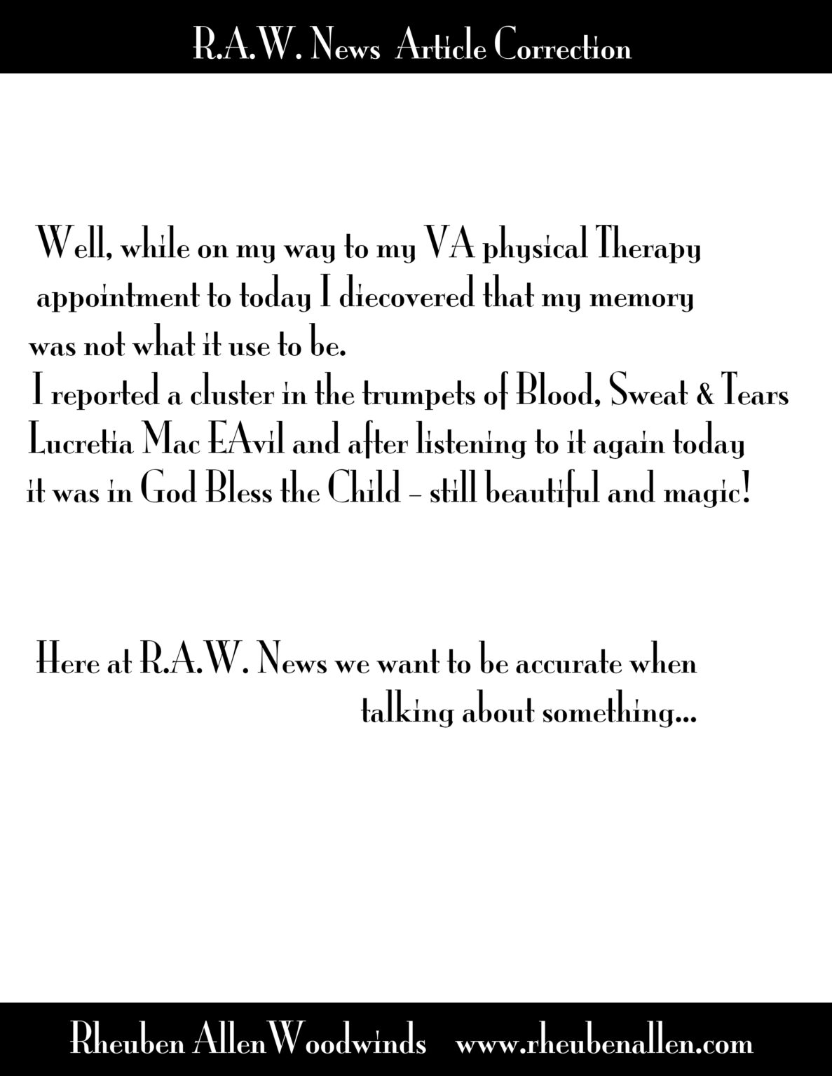 Article Correction - Rheuben Allen Woodwinds